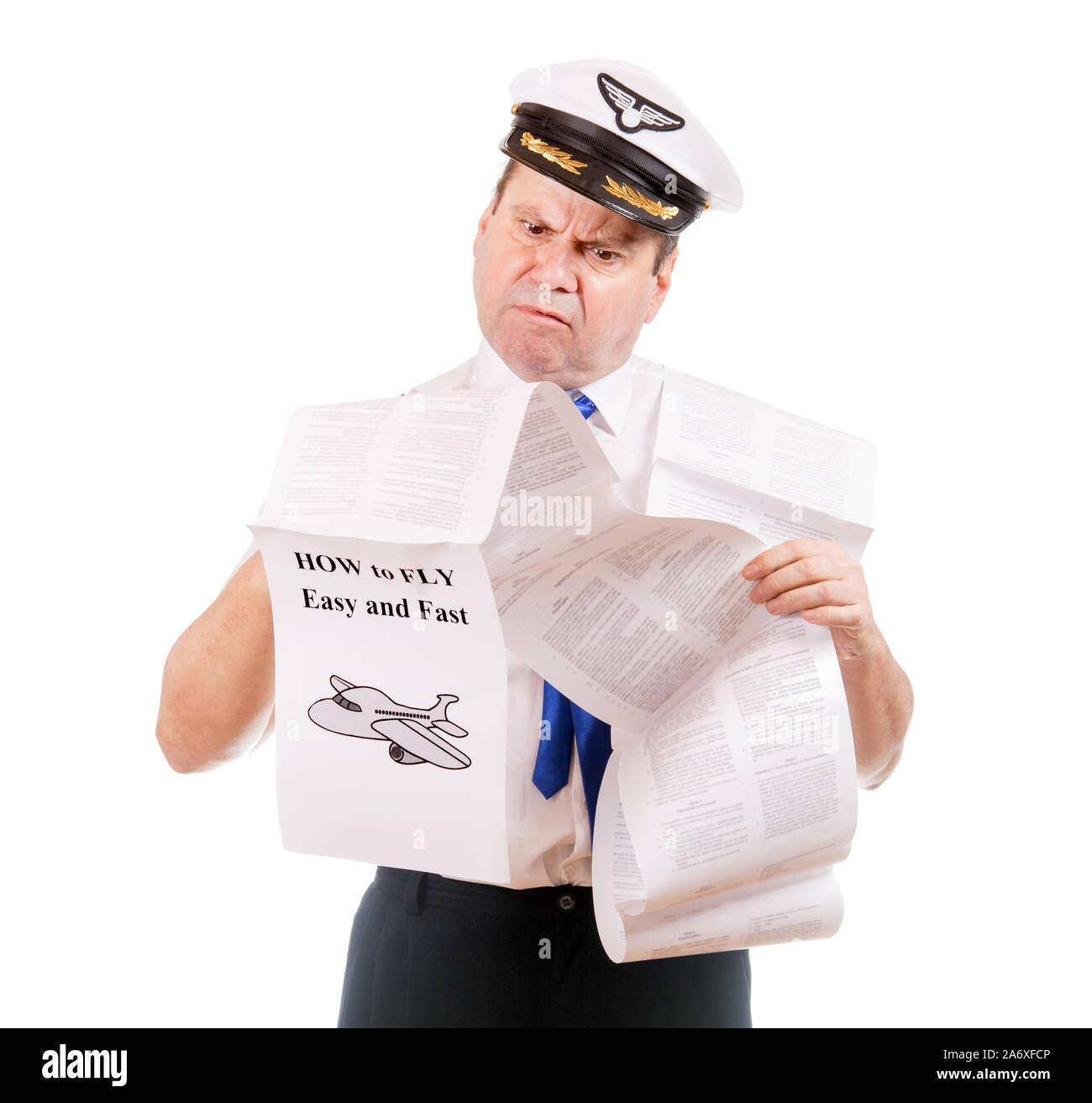 The pilot looks into instructions about using the aircraft, isolated on ...