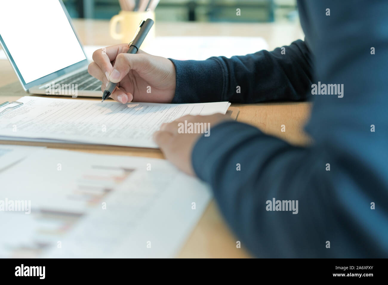 candidate applicant fill out application form. man signing contract ...