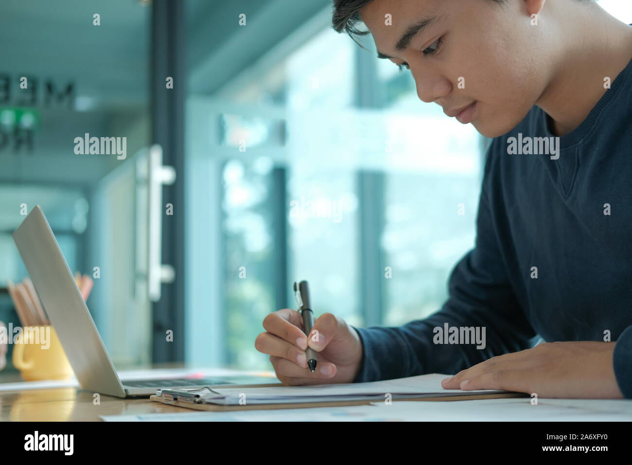 candidate applicant fill out application form. man signing contract ...