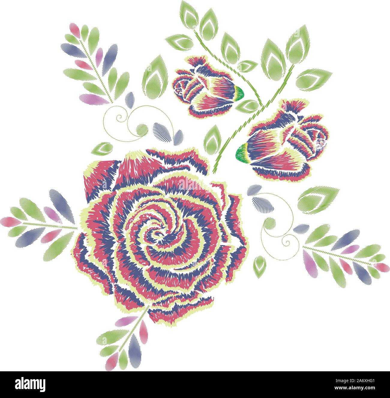 Decorative embroidery design with roses floral ornament Stock Vector ...
