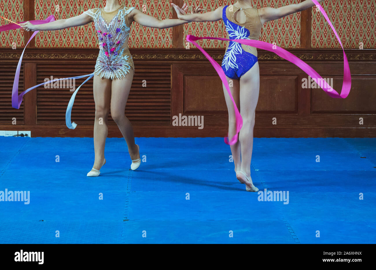 gymnast woman wearing sportswear dress performing gymnastics Stock ...