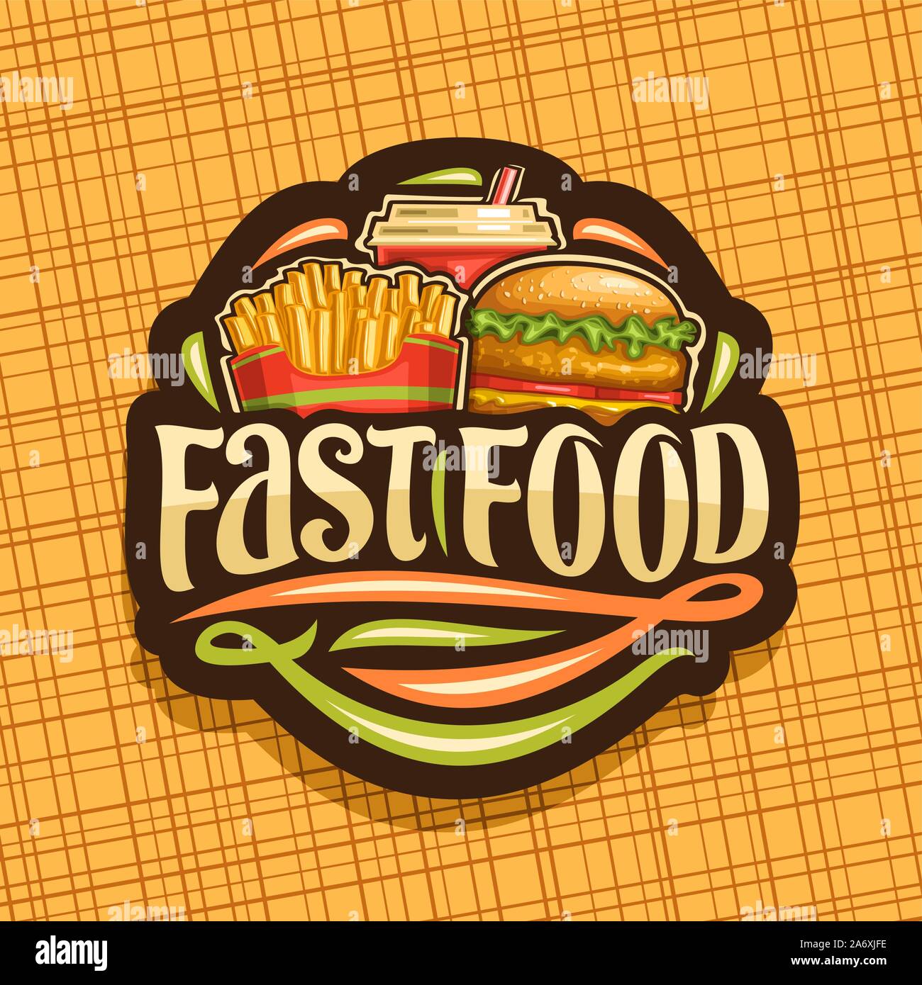 Vector logo for Fast Food, sticker with set of fresh chicken burger ...