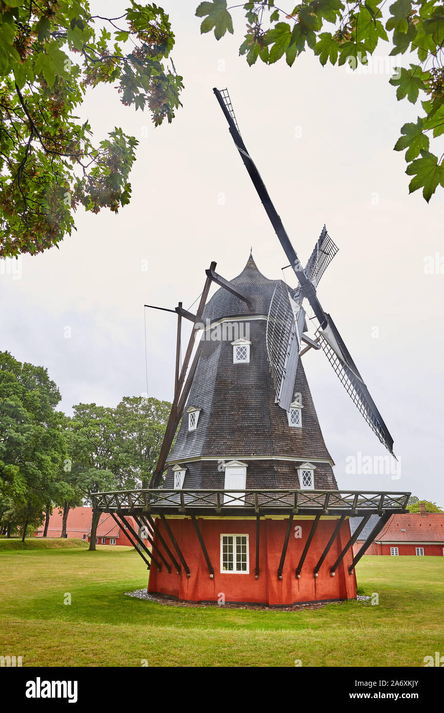 Traditional red windmill in Copenhaguen Kastellet fortification ...