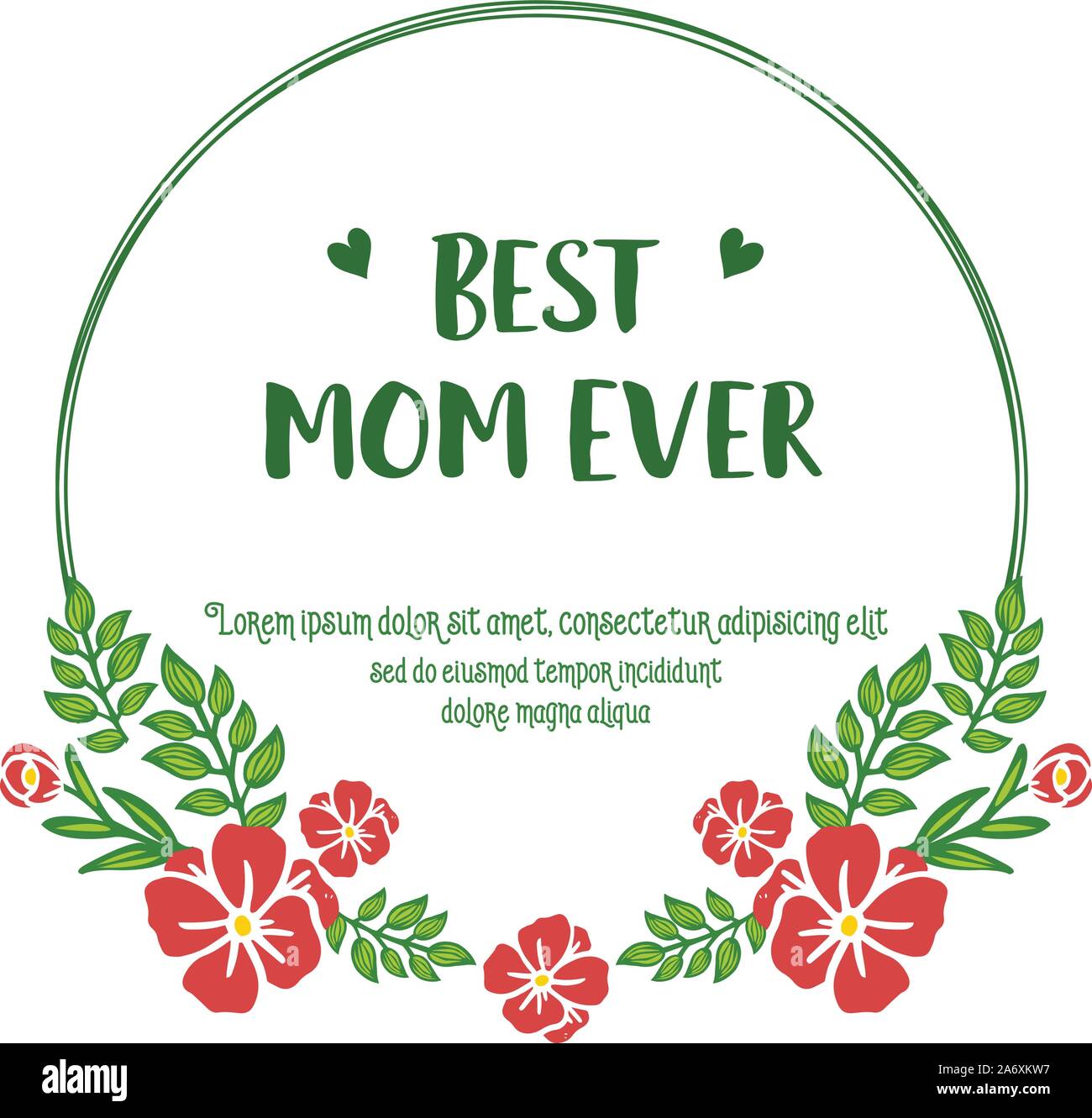 Template design of poster best mom ever, with decoration of red wreath ...
