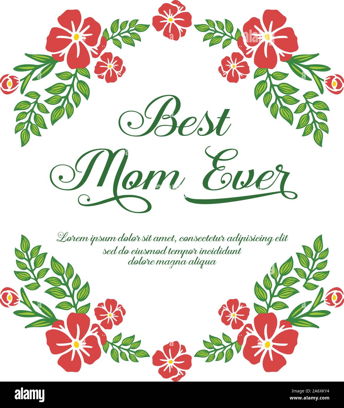 Template design of poster best mom ever, with decoration of red wreath ...