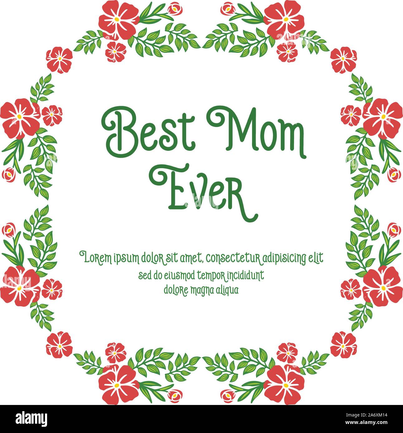 Template design of poster best mom ever, with decoration of red wreath ...