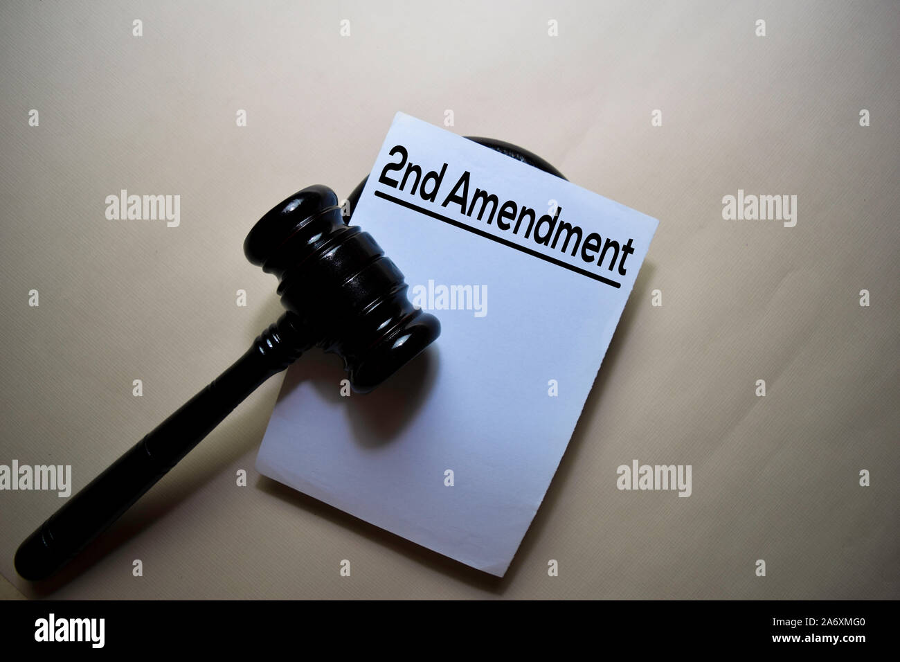 2nd Amendment text on Document and gavel isolated on office desk ...