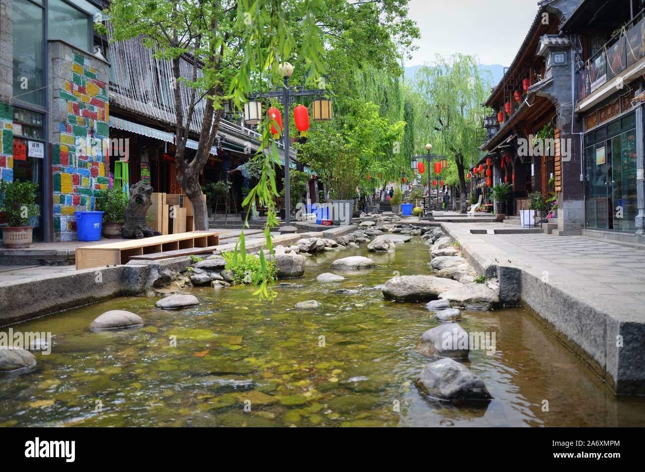 Waterway in the streets of Dali ancient city, Yunnan province (China ...