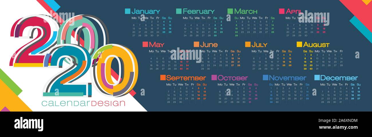 Vector calendar design with 2020 seasons concept and typography Stock ...