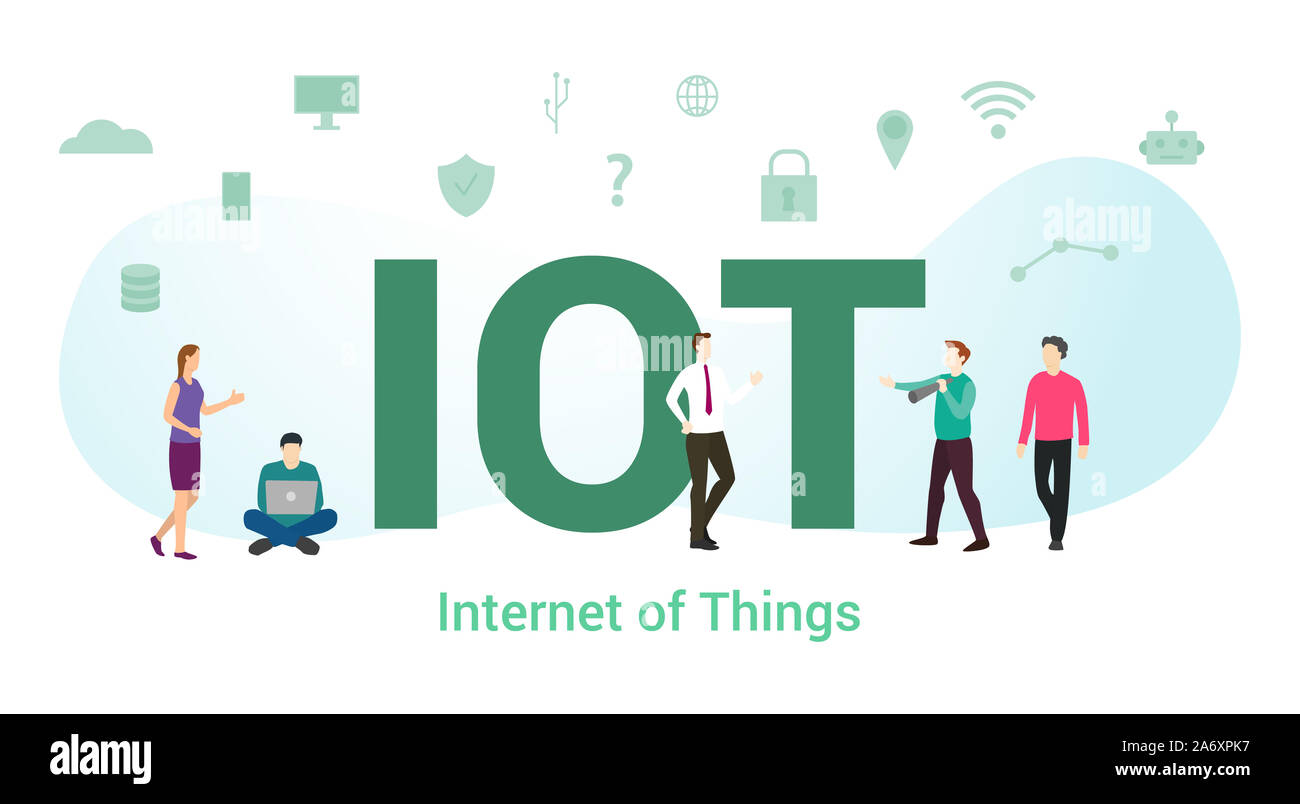 iot internet of things concept with big word or text and team people ...