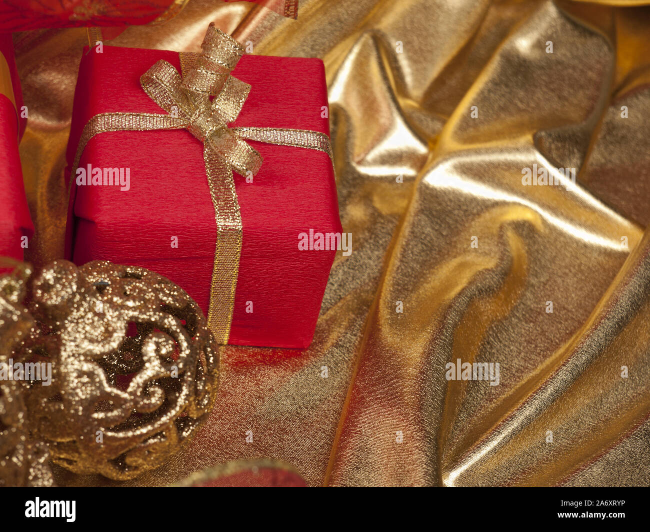 Christmas still life with decorations and gift Stock Photo - Alamy