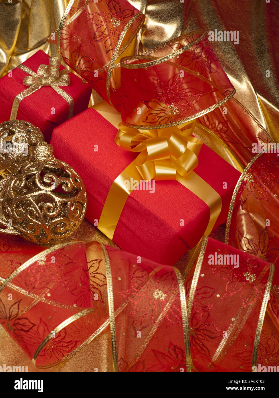 Christmas still life with decorations and gifts Stock Photo - Alamy
