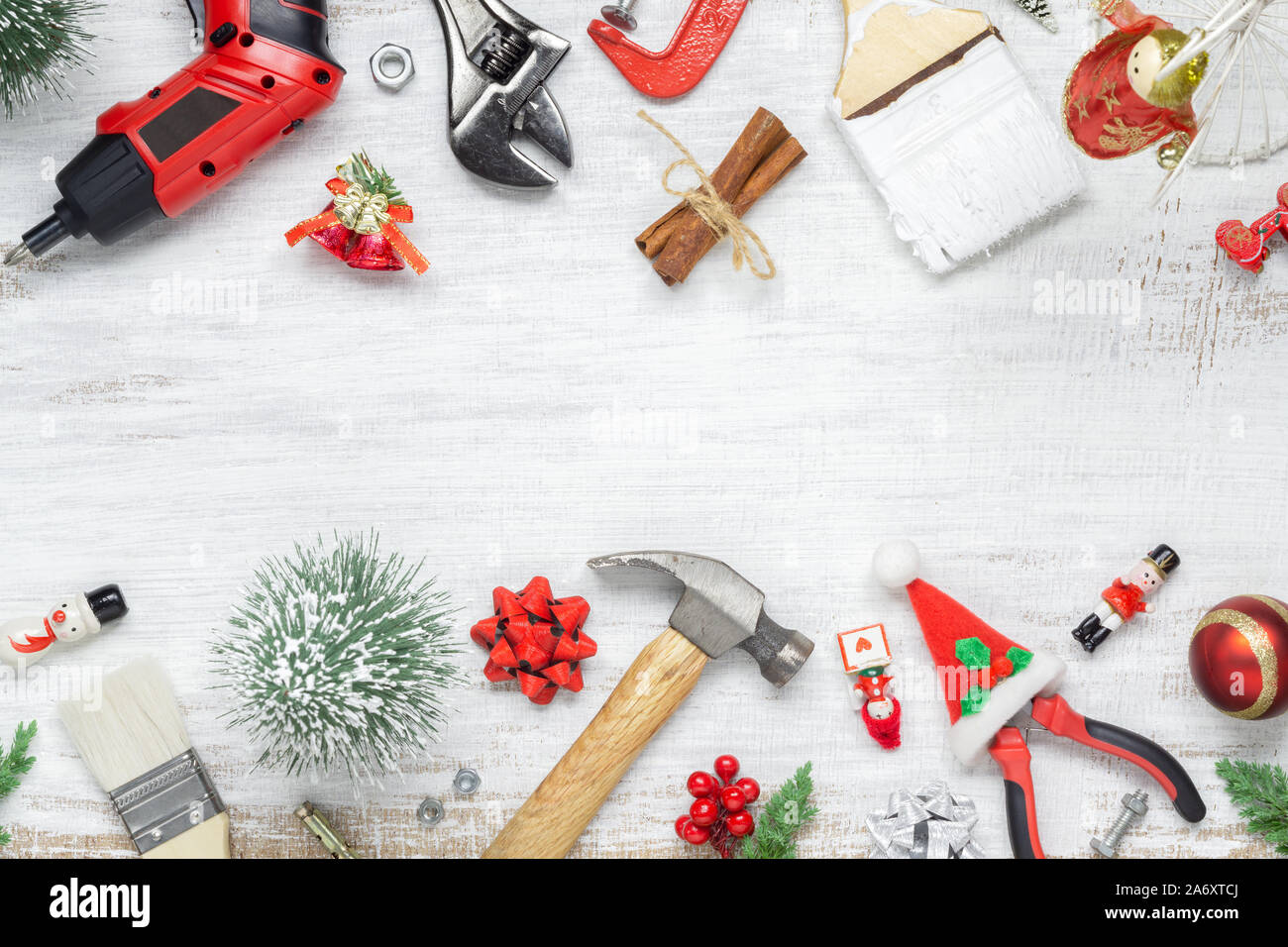 Merry Christmas and Happy New Years Handy Constrcution Tools background ...