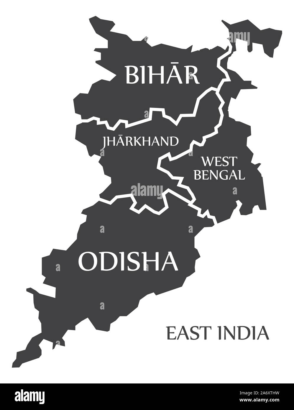 East India region map labelled black illustration Stock Vector Image ...
