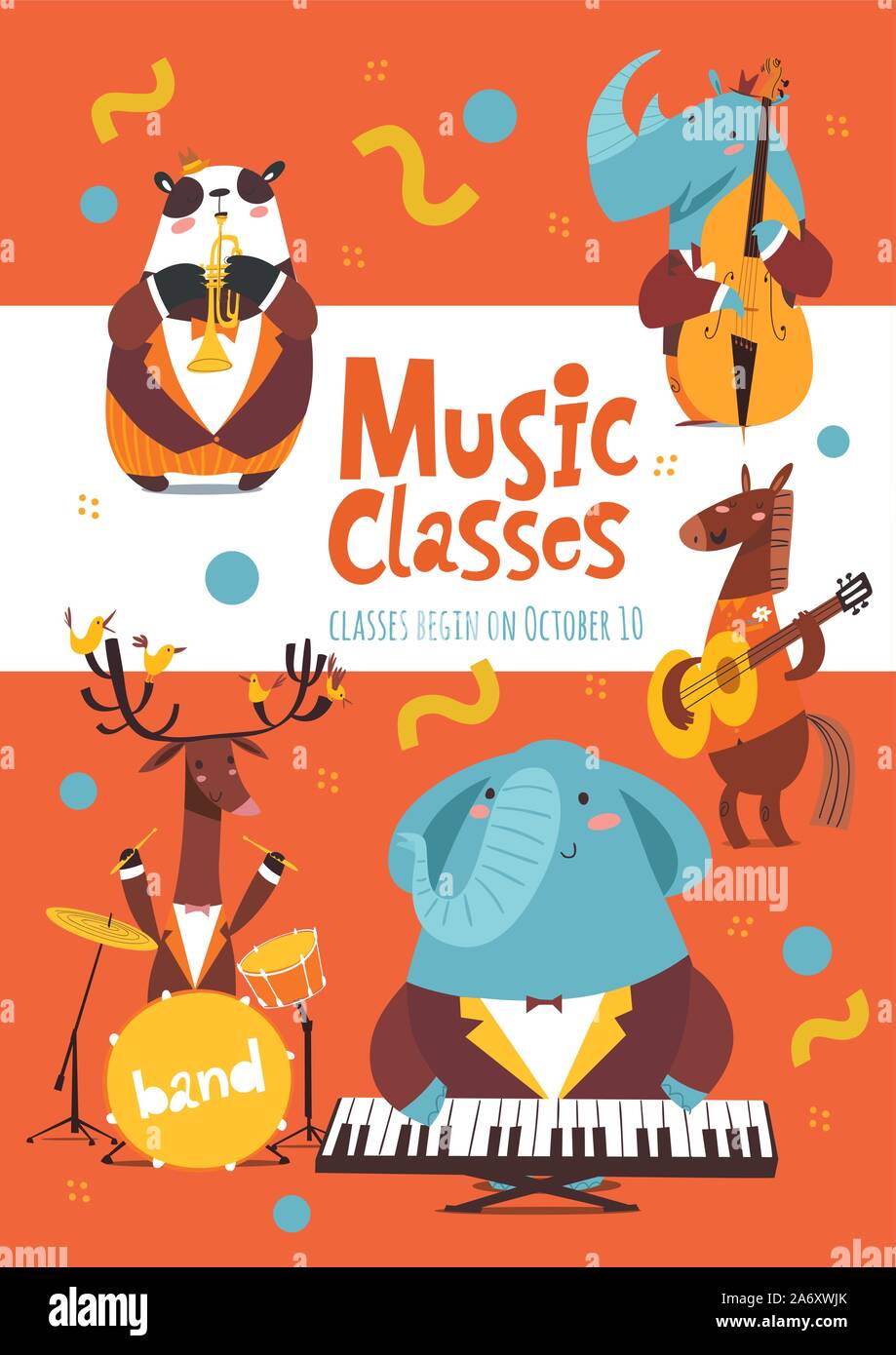 Vector music classes advertisement flyer or poster design with cute ...