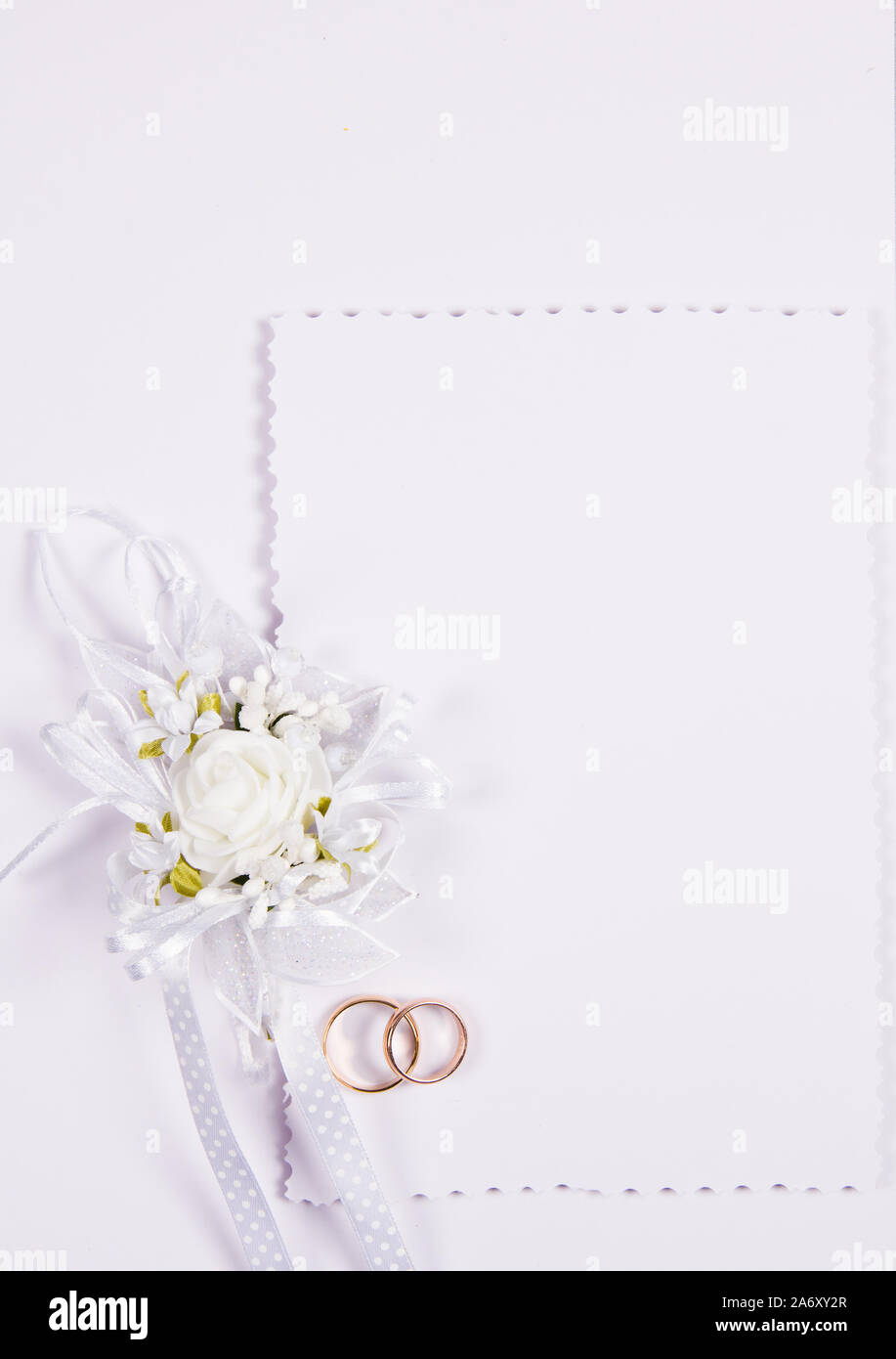 card for text and weddings accessories on white background Stock Photo ...