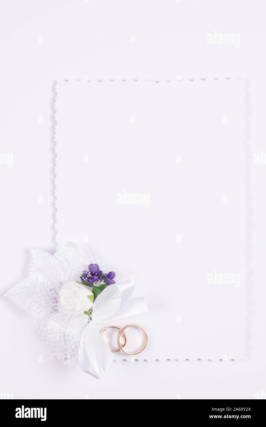 card for text and weddings accessories on white background Stock Photo ...