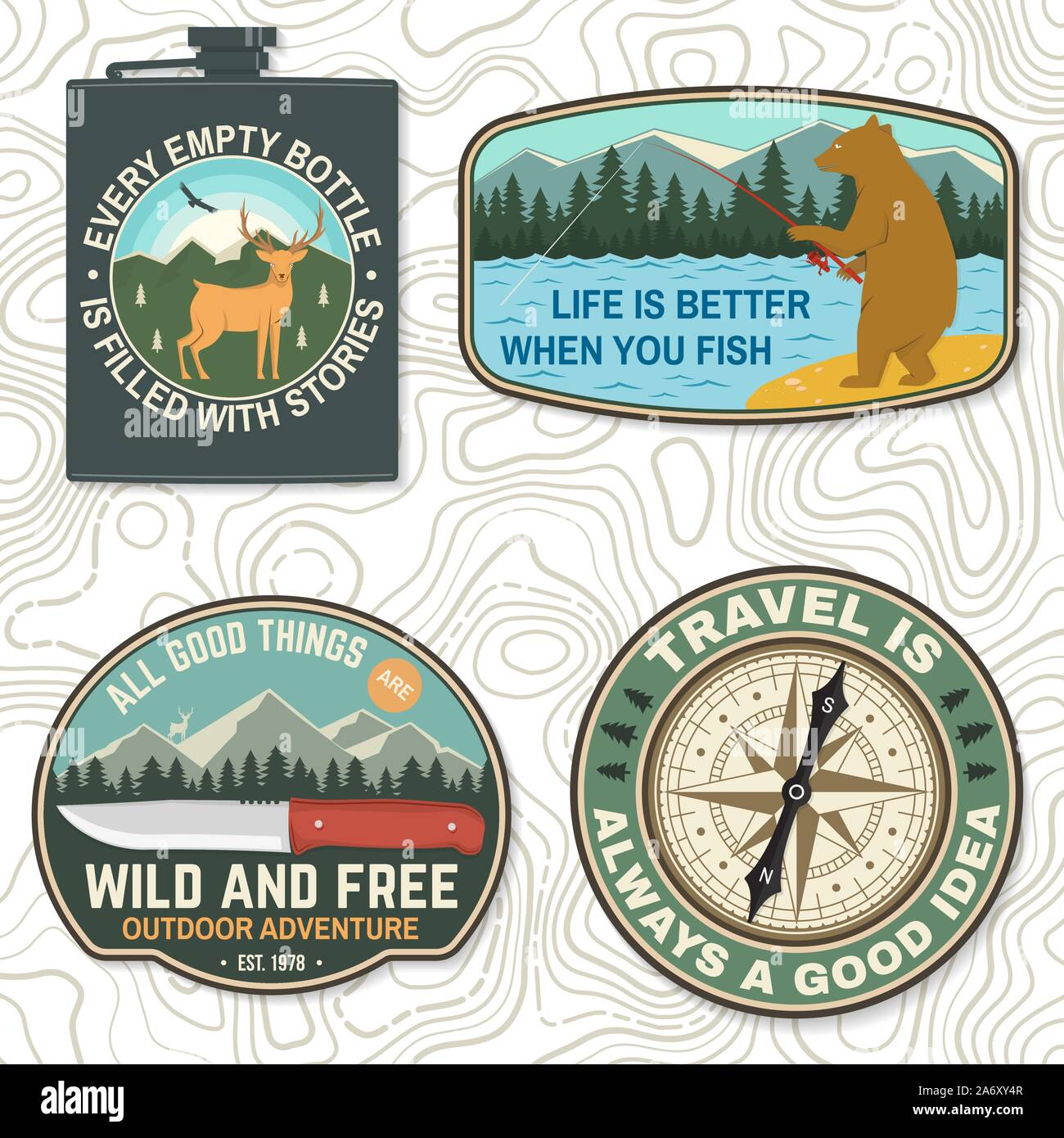 Set of outdoor adventure quotes symbol. Vector. Concept for badge ...