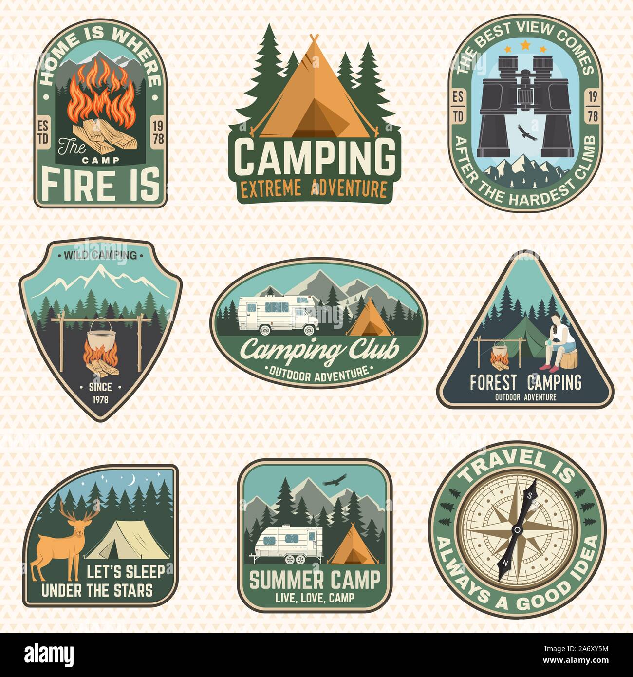 Set of Summer camp badges. Vector illustration. Concept for shirt or ...