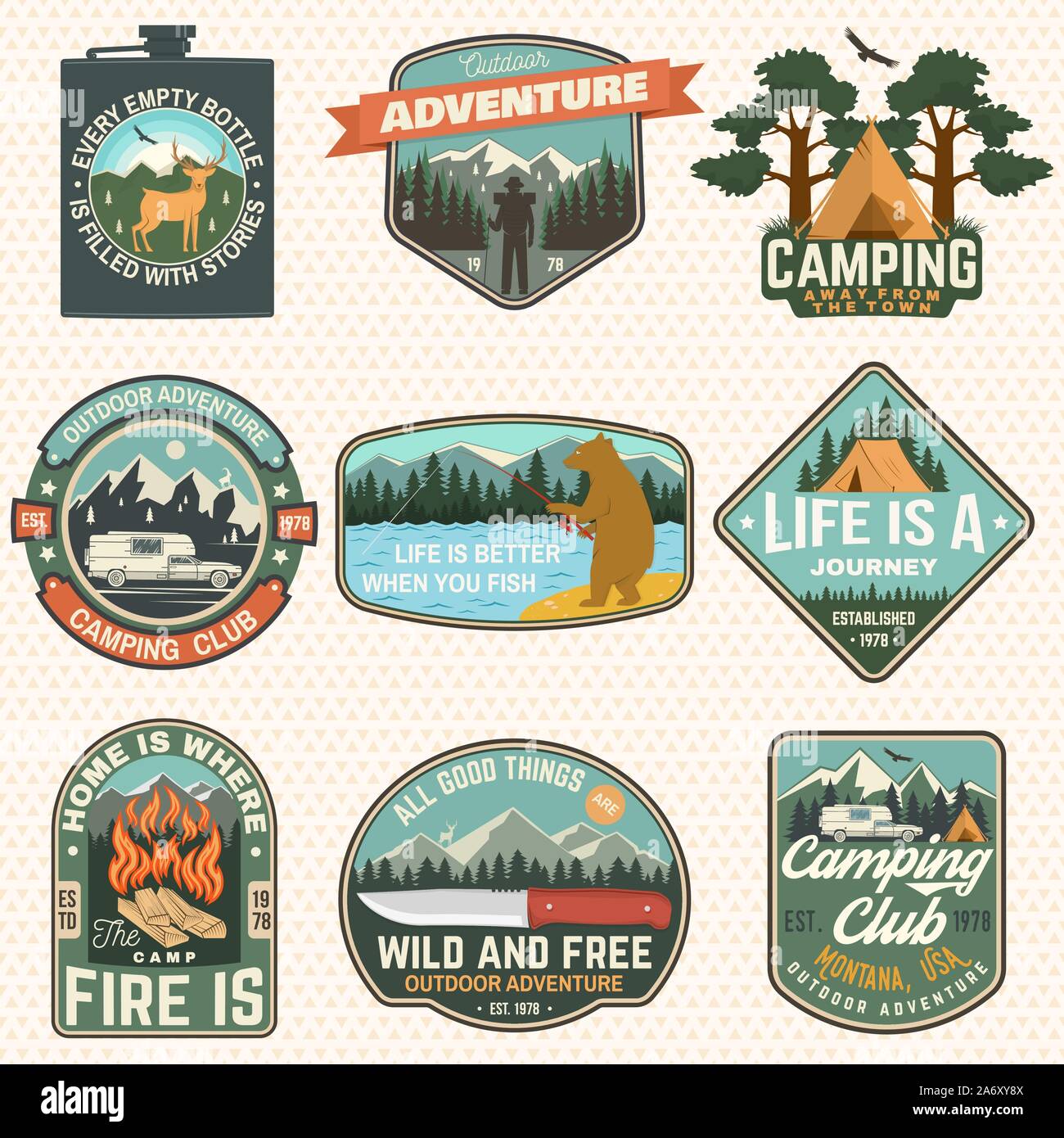 Set of Summer camp badges. Vector illustration. Concept for badge ...