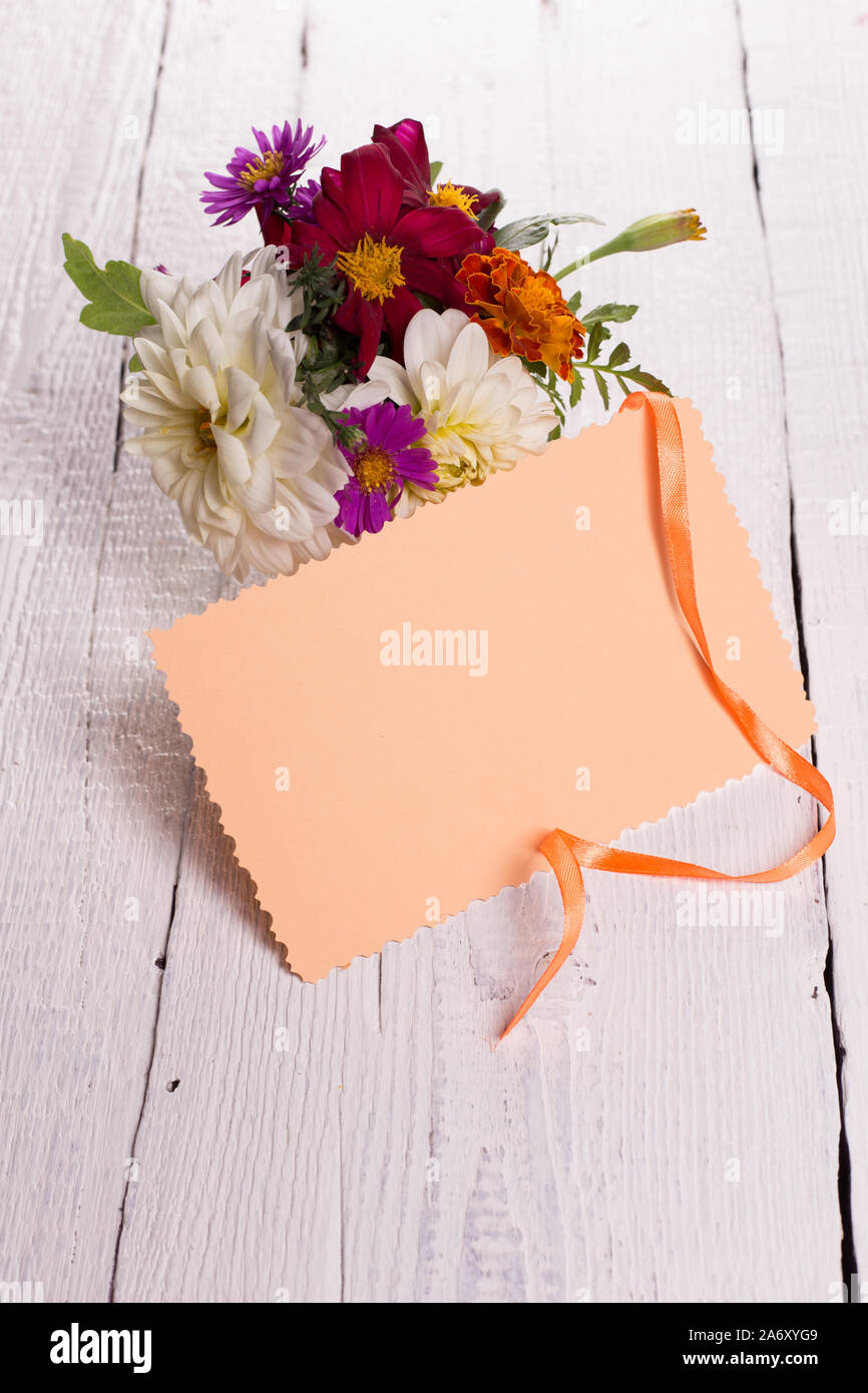 autumn flowers and card for your text on a background white board Stock ...