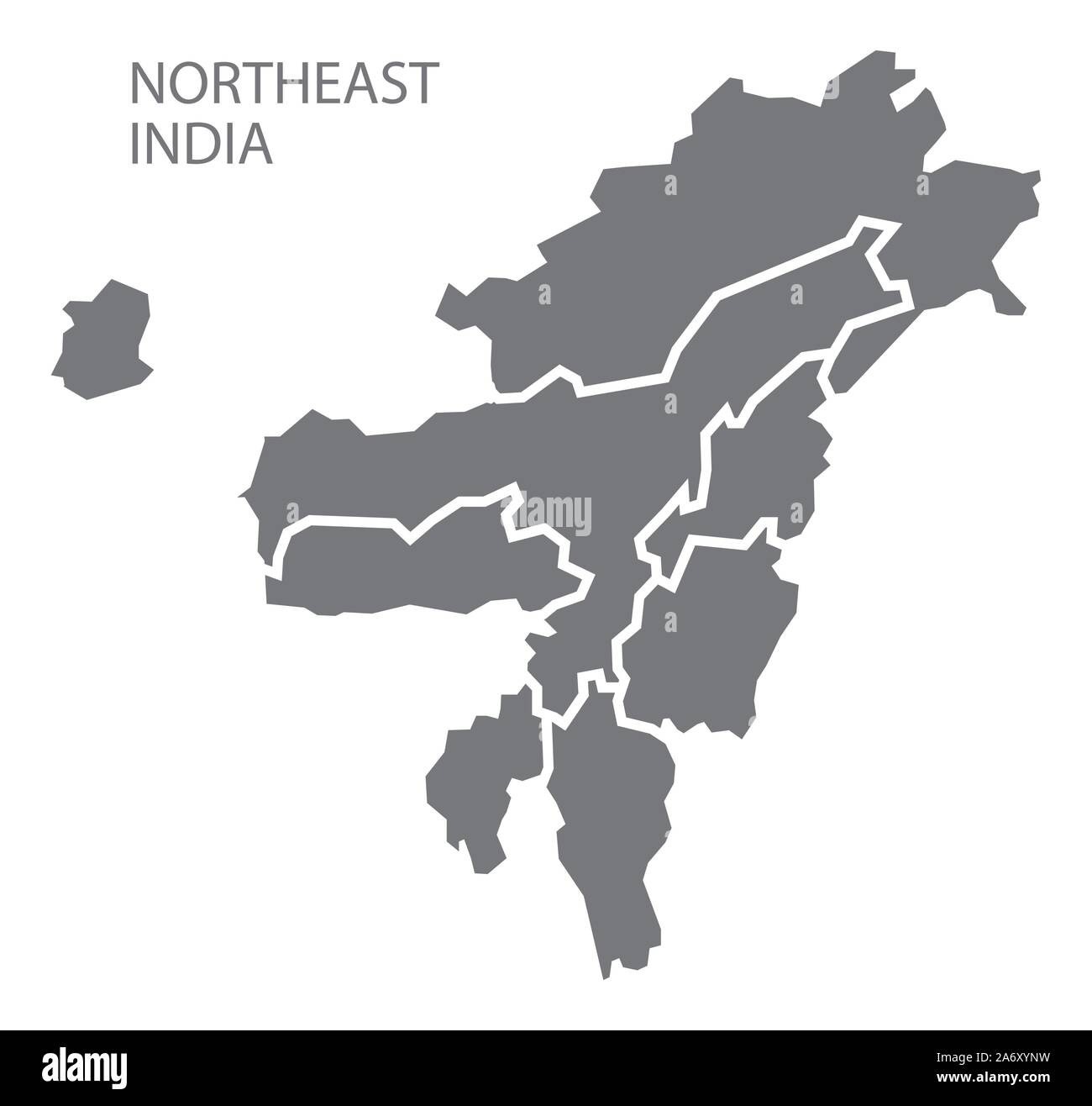 Northeast India gray region map illustration Stock Vector Image & Art ...