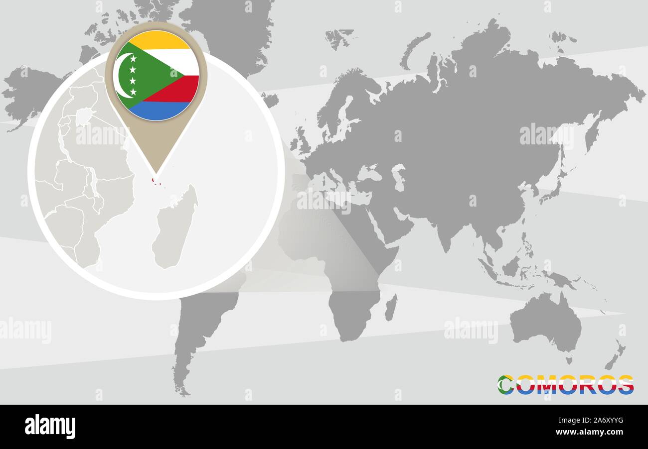 World map with magnified Comoros. Comoros flag and map Stock Vector Image & Art - Alamy