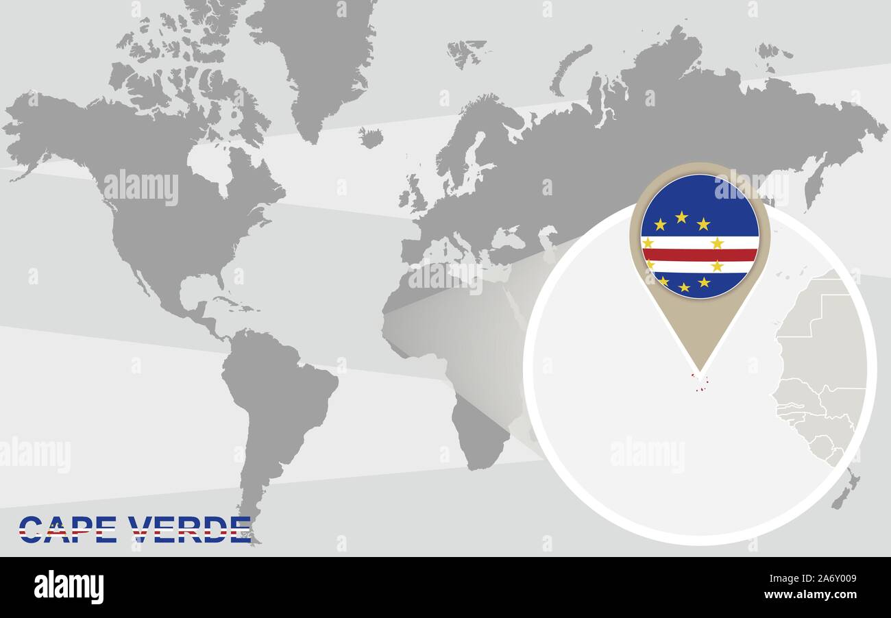 World map with magnified Cape Verde. Cape Verde flag and map Stock ...