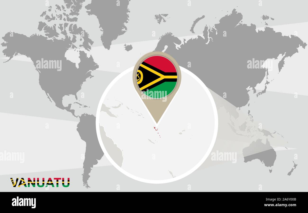World map with magnified Vanuatu. Vanuatu flag and map Stock Vector ...