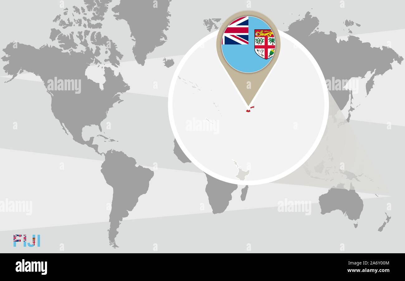 World map with magnified Fiji. Fiji flag and map Stock Vector Image ...