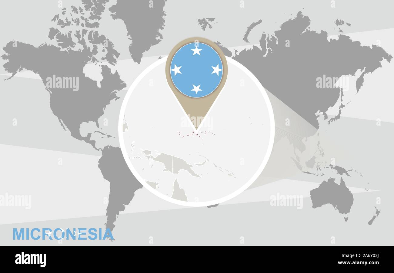 World map with magnified Micronesia. Micronesia flag and map Stock ...