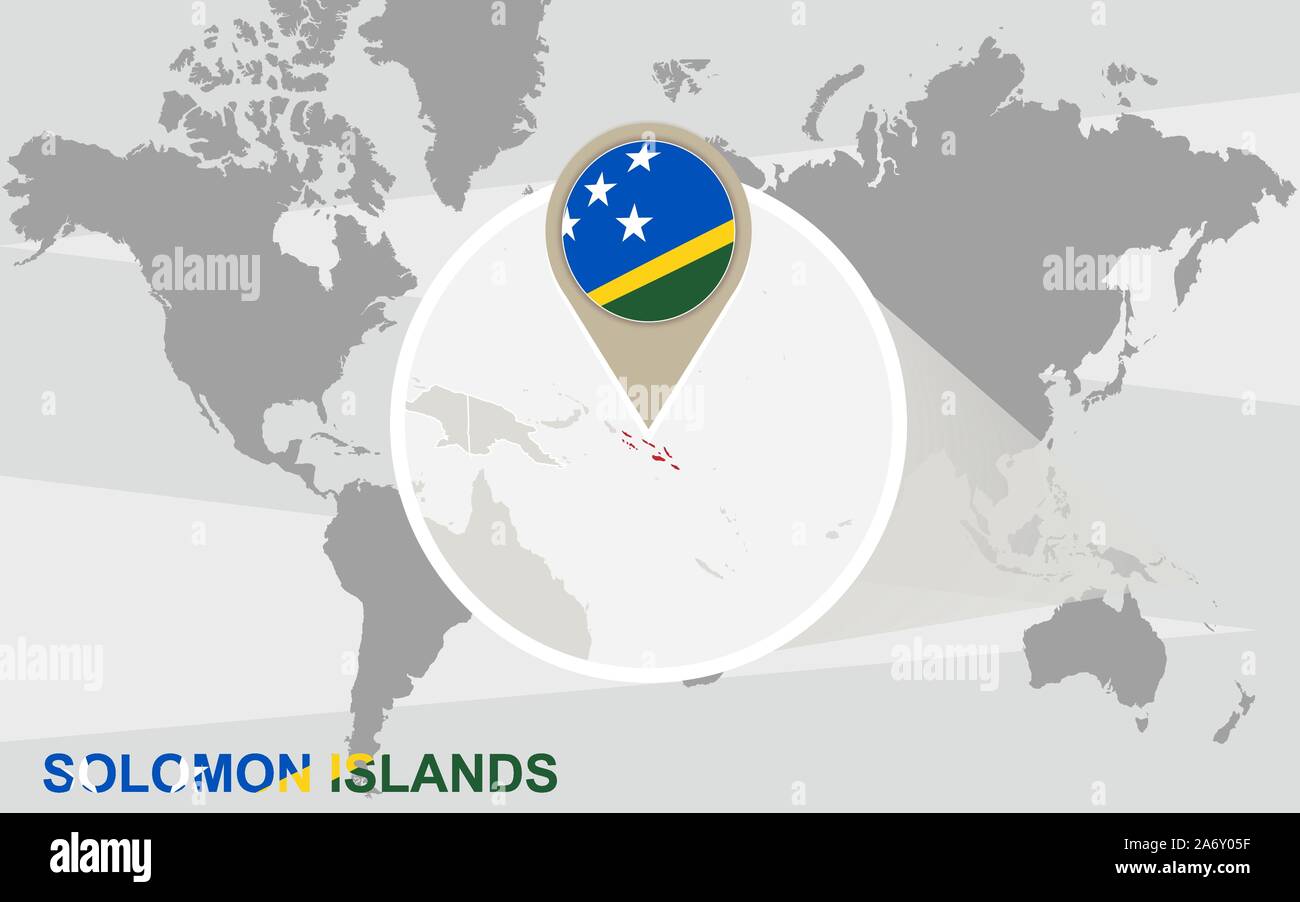 World map with magnified Solomon Islands. Solomon Islands flag and map Stock Vector Image & Art ...
