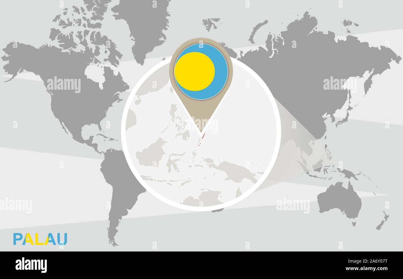 World map with magnified Palau. Palau flag and map Stock Vector Image ...