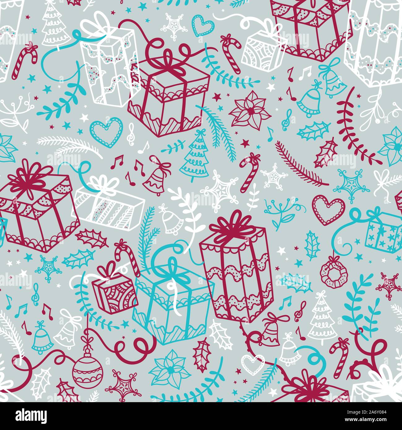 Fun and elegant christmas seamless pattern with christmas gifts and ...
