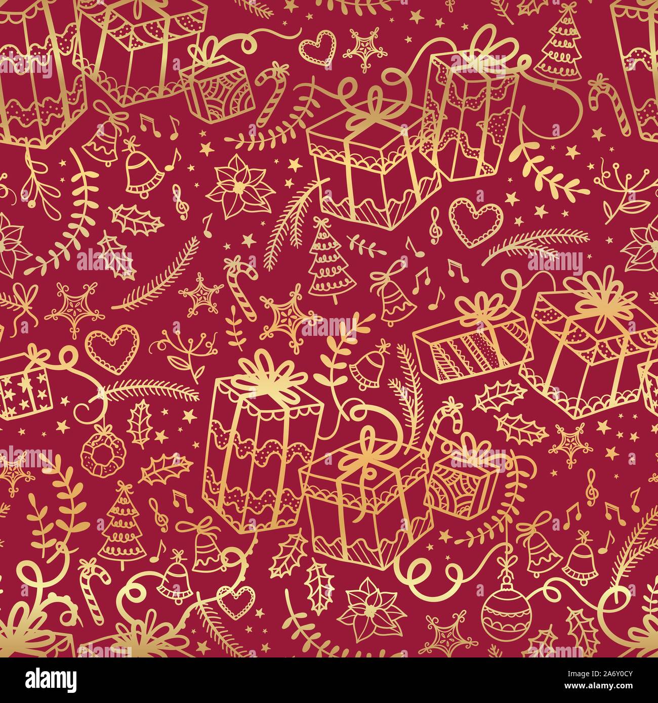 Fun and elegant christmas seamless pattern with christmas gifts and ...