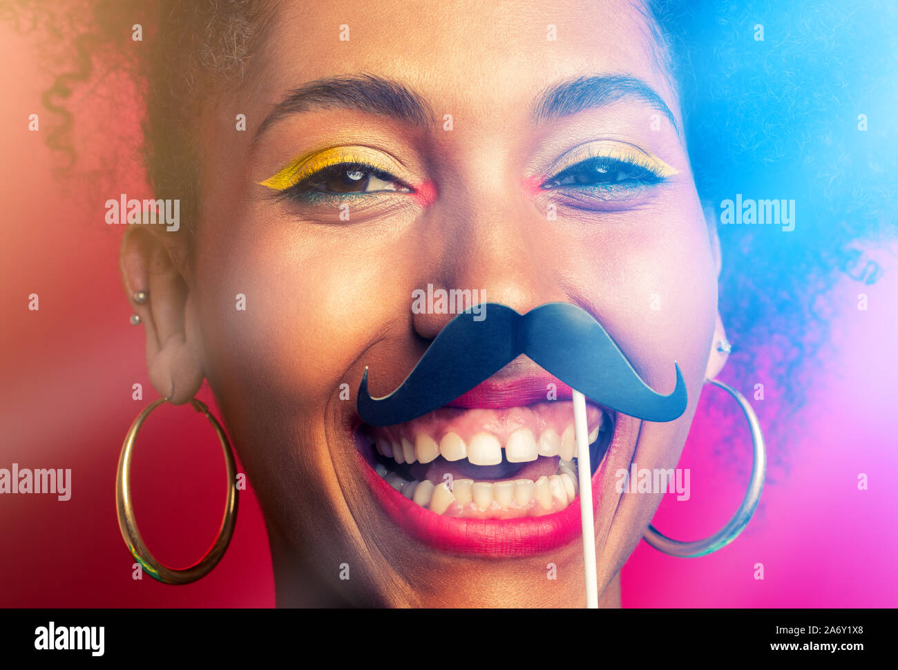 funny portrait of girl with cardboard mustache Stock Photo - Alamy