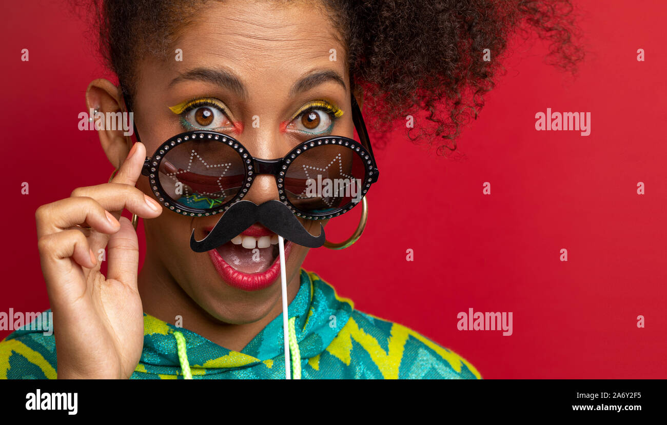 model was joking with the cardboard mustache Stock Photo - Alamy