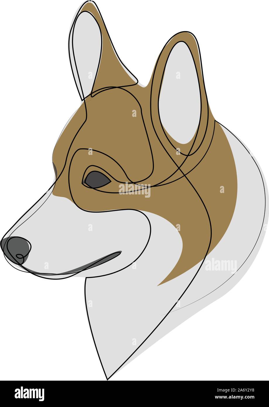 Continuous line Welsh Corgi Pembroke. Single line minimal style Corgi ...