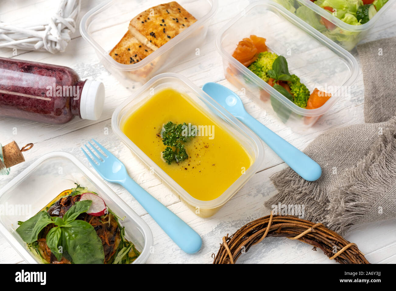 set of food in plastic boxes on the table Stock Photo - Alamy