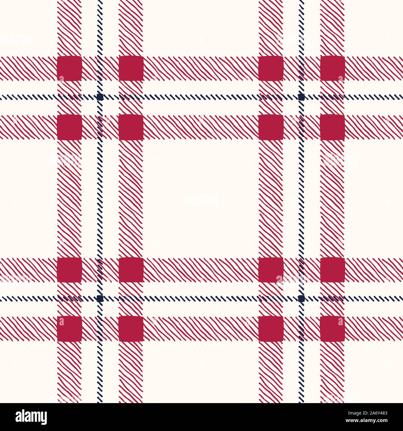 Classic Hand-Drawn Plaid Checks Blue and Red Plaid Checks on White ...
