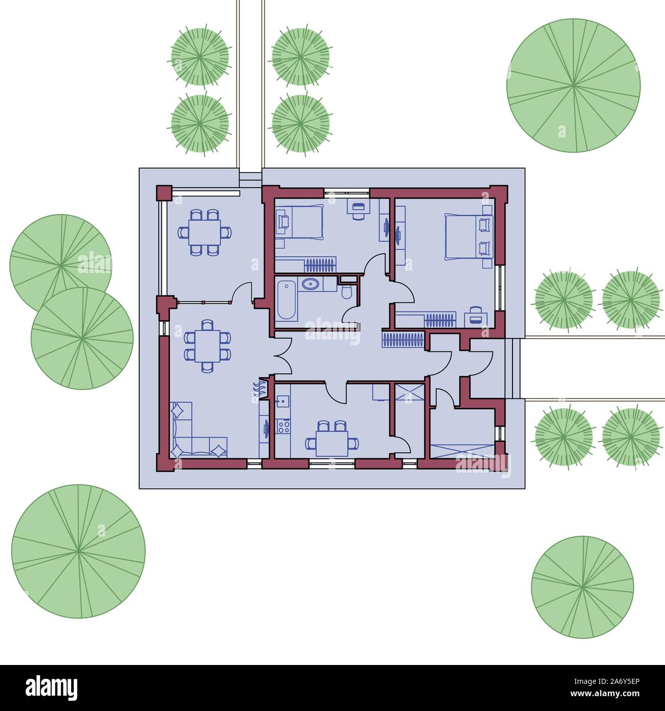 Architectural floor plan of a house. The drawing of the cottage. One ...