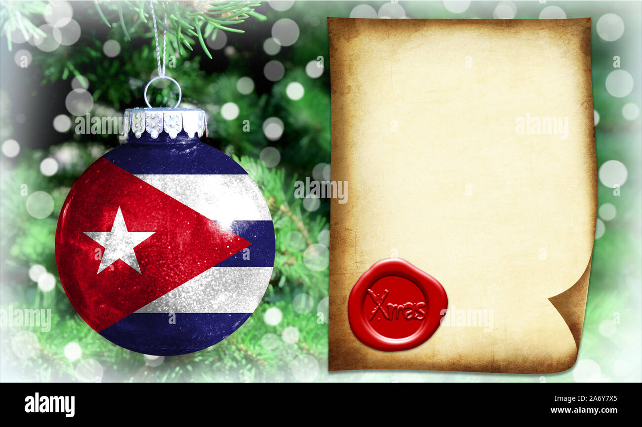 Christmas and New Year background with a flag of Cuba. There is a place ...