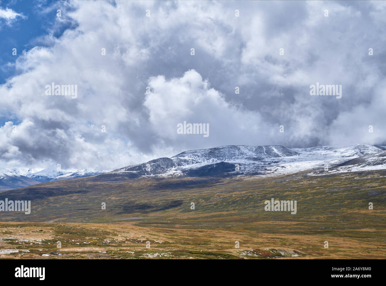 Winter has come to the Siberian steppe, snow-capped mountain peaks. The ...