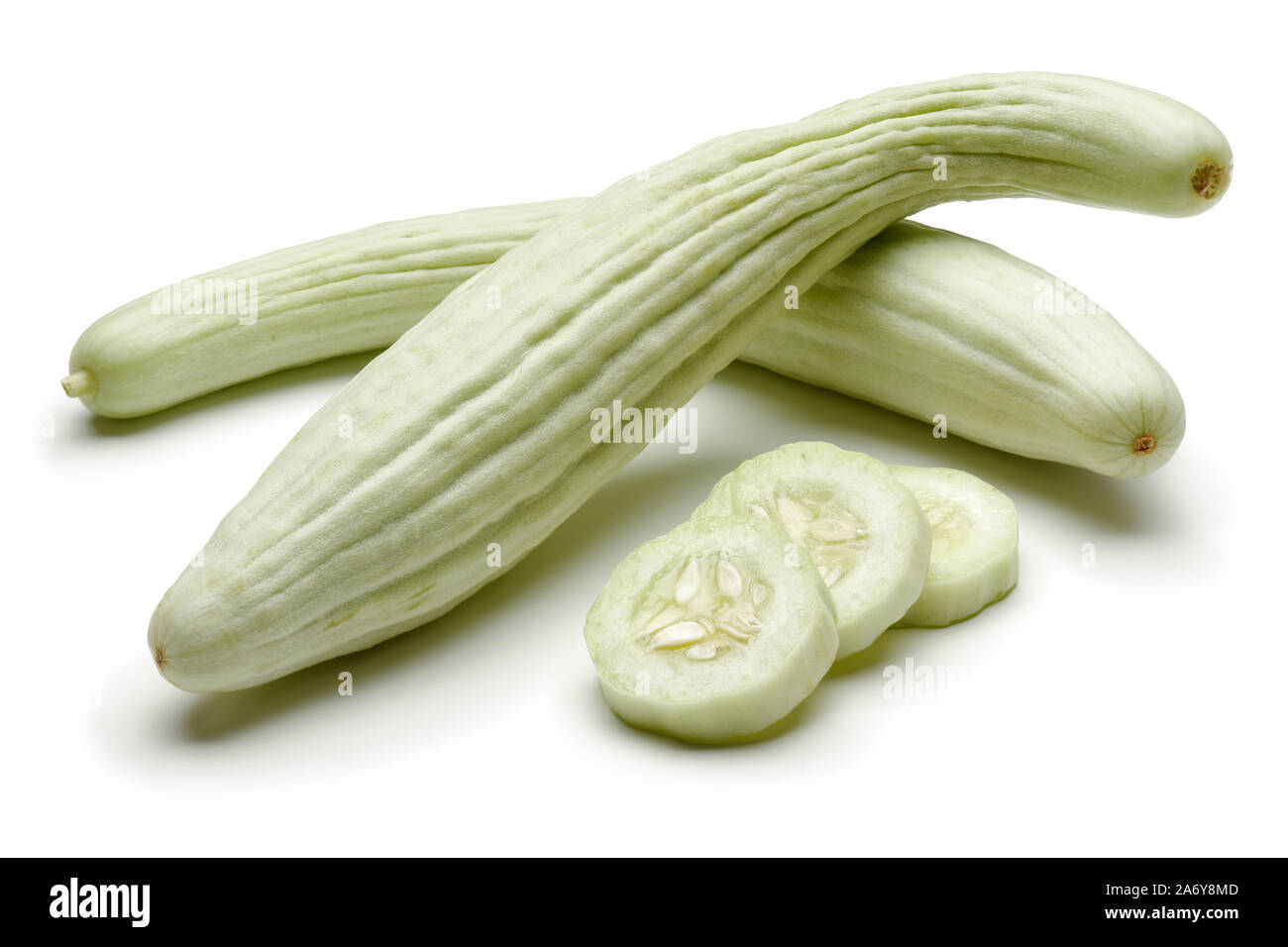 Fresh Armenian cucumbers with slices isolated on white background Stock ...
