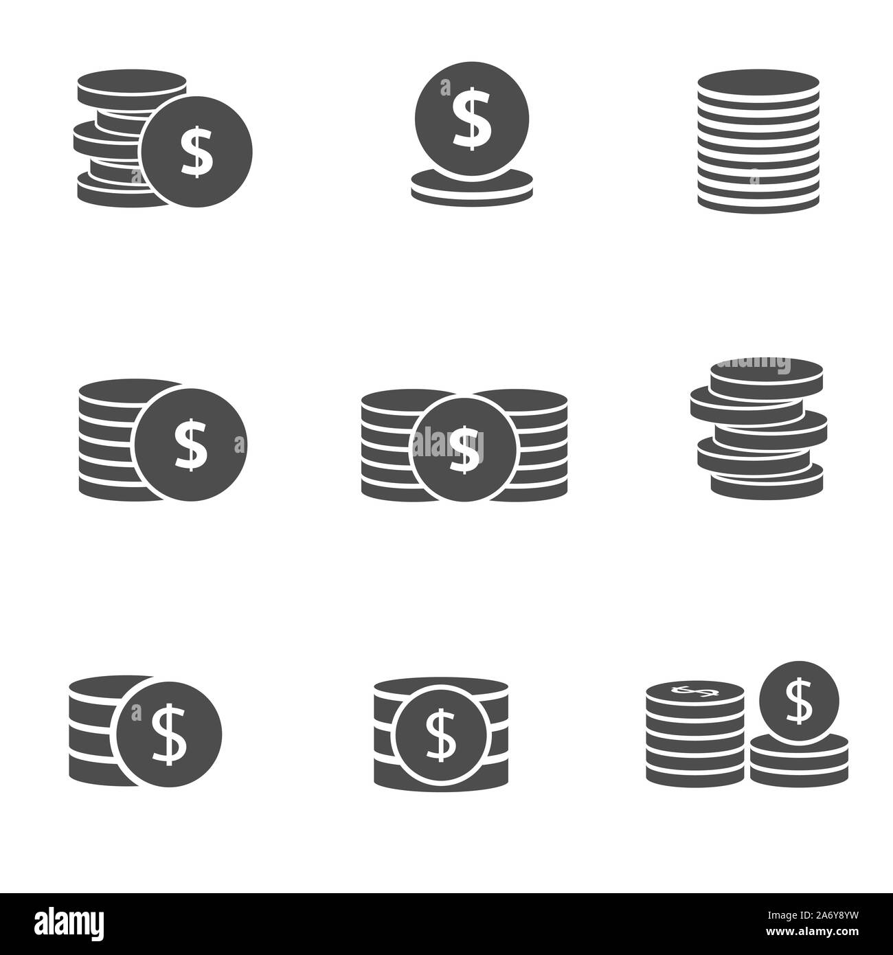 Dollar coins icon set. Money sign icons, Vector illustration Stock ...