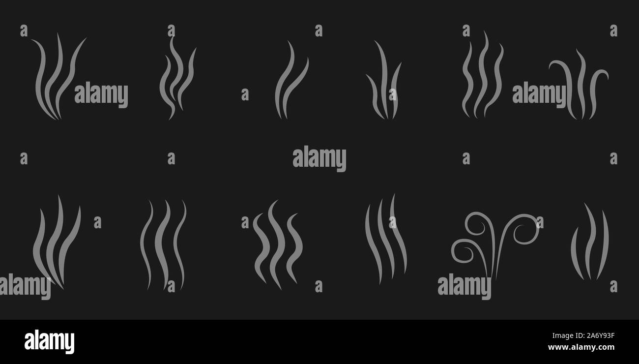 Cooking steam symbols. Aromas vaporize symbols. Smells line icon set ...
