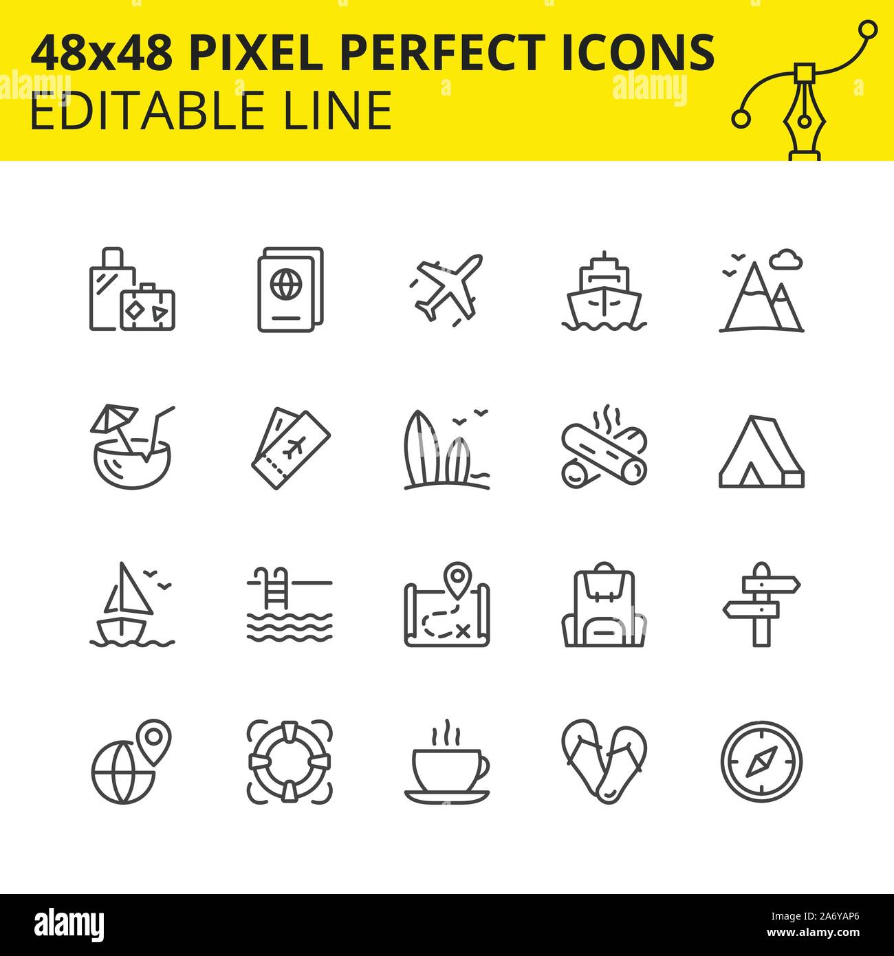 Icons for tourism and travelling. Contains such icons as passport ...