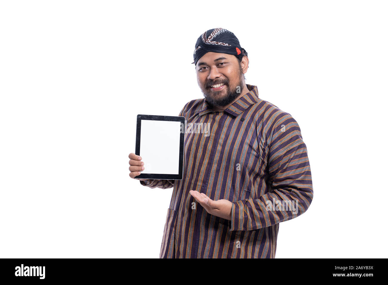 male with javanese traditional cloth lurik showing blank space on ...