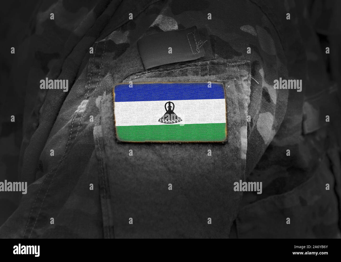 Flag of Lesotho on military uniform. Army, troops, soldiers. Collage ...