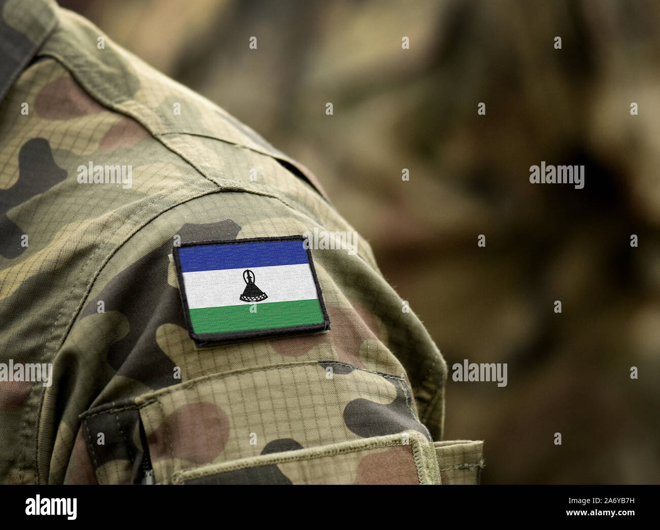 Flag of Lesotho on military uniform. Army, troops, soldiers. Collage ...